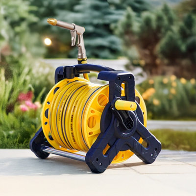 GARDEN PORTABLE FLEXIBLE HOSE REEL COMPACT SET OUTDOOR MANUAL ...