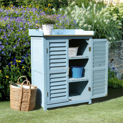 Garden Potting Station Cabinet with Louvre Doors, Shelves & Hooks ...