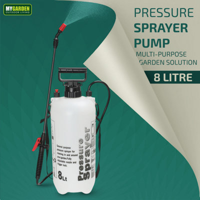 Garden Pressure Sprayer Pump 8 Litre Weed Killer High Pressure Long ...