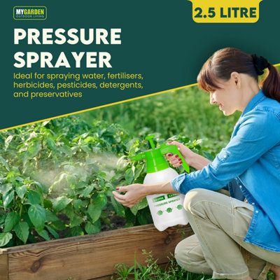 Garden Pressure Sprayer with Adjustable Nozzle & Safety Lock 2.5 Litre ...