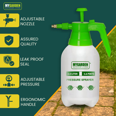 Garden Pressure Sprayer with Adjustable Nozzle & Safety Lock 2.5 Litre ...