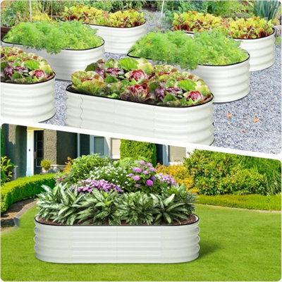 Garden Raised Planter Pot Metal Steel Flower Herb Grow Bed White