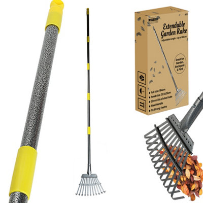 Garden Rake for Leaf Collection 184cm Extendable Metal Rake Steel ...