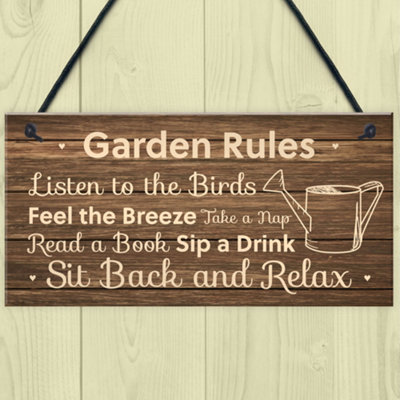 Garden Rules Sign Hanging Shed Summerhouse Plaque Rustic Gift For ...