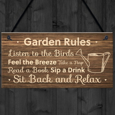 Garden Rules Sign Hanging Shed Summerhouse Plaque Rustic Gift For ...