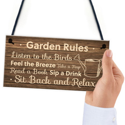Garden Rules Sign Hanging Shed Summerhouse Plaque Rustic Gift For ...