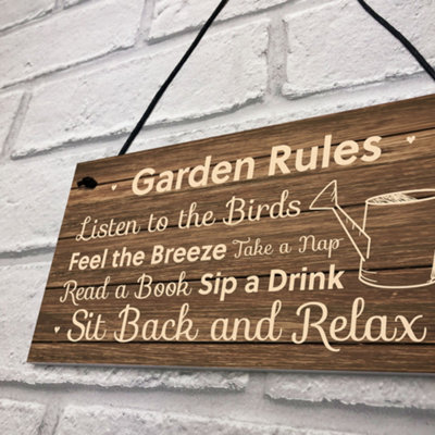 Garden Rules Sign Hanging Shed Summerhouse Plaque Rustic Gift For ...
