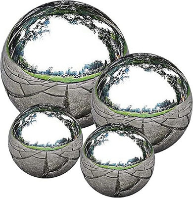 Garden Set of 4 Silver Mirror Spheres Stainless Steel Gazing Balls