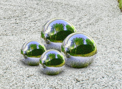 Garden Set of 4 Silver Mirror Spheres Stainless Steel Gazing Balls