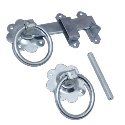 Garden Side Gate Fixing Kit 3x 8" T Hinges Ring Latch Brenton Bolt Set ZINC