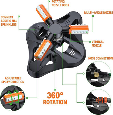 Garden Sprinkler Automatic 360 Degree Rotating Irrigation Grass Water ...