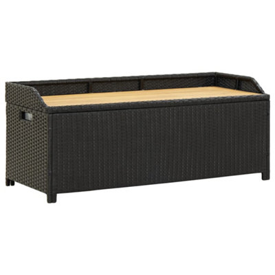 GARDEN STORAGE BENCH 120 CM POLY RATTAN BLACK