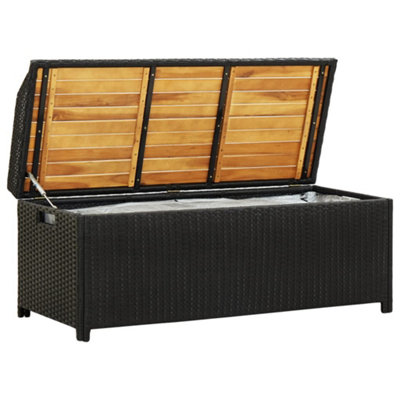 GARDEN STORAGE BENCH 120 CM POLY RATTAN BLACK