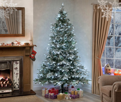 Garden Store Direct Lapland Snow Covered Pre-Lit Christmas Tree 7ft Ice ...