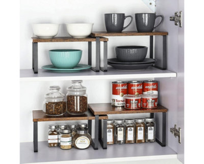 Garden Store Direct Spice Rack Set of 2 Cupboard Shelf Organiser Metal and Engineered Wood Rustic