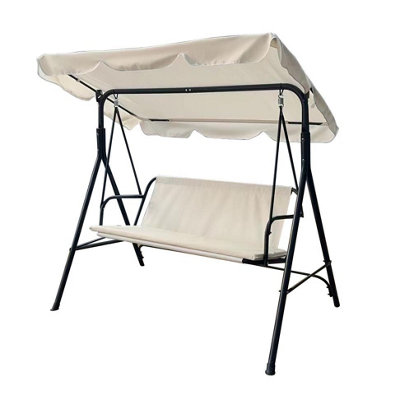 Garden Swing Chair Outdoor Hanging Seat 3 Seater Bench Sun Shade, Cream