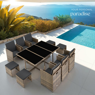 Garden Table and Chairs Malaga - 10 seats with cushions, dining table ...