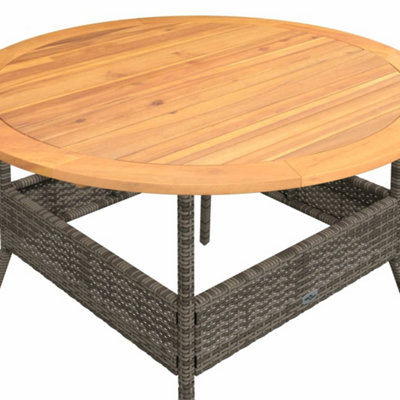 Garden Table with Acacia Wood Top Grey 110x71 cm Poly Rattan