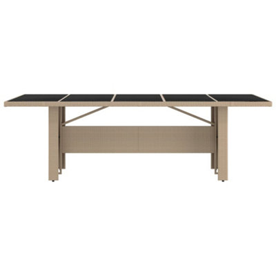 Garden Table with Glass Top Beige Poly Rattan&Tempered Glass