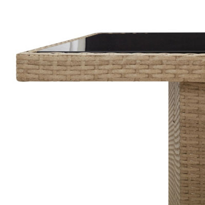 Garden Table with Glass Top Beige Poly Rattan&Tempered Glass