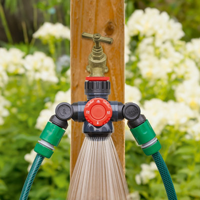 Garden Tap 3-Way Adaptor with Dial Operation - Outdoor Tap Splitter ...