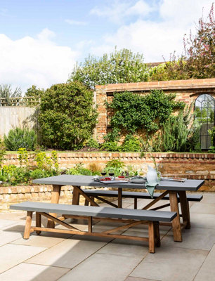 Garden Trading Chilford Garden Dining Table & Bench Outdoor Set Large Grey