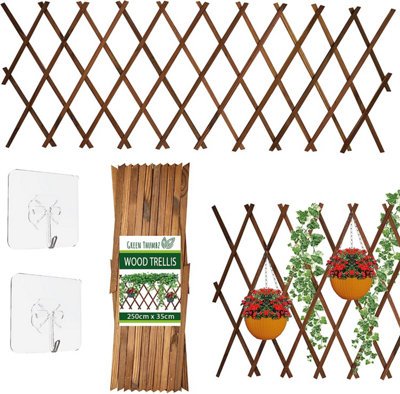 Garden Trellis 250cm x 35cm Wooden Expanding with Hooks for Climbing ...