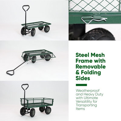 Garden TROLLEY Cart Pull Along Trailer 200kg Load Green Mesh Utility ...