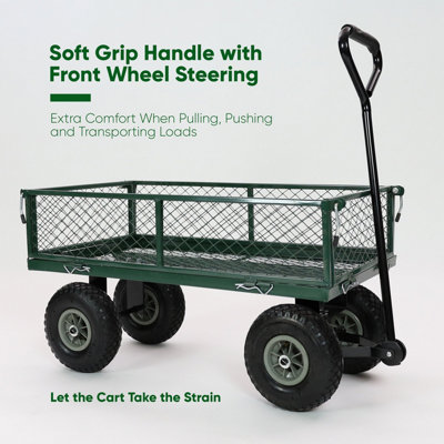 Garden TROLLEY Cart Pull Along Trailer 200kg Load Green Mesh Utility ...