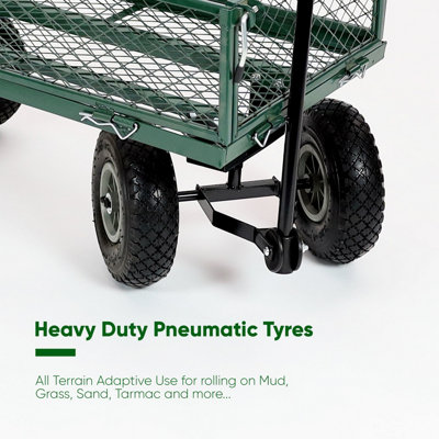Garden TROLLEY Cart Pull Along Trailer 200kg Load Green Mesh Utility ...