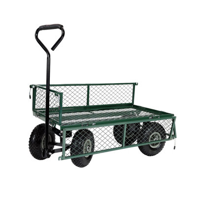 Garden TROLLEY Cart Pull Along Trailer 200kg Load Green Mesh Utility ...