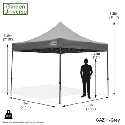 Garden Universe 3m x 3m Pop-Up Gazebo Weight 26kg Heavy Duty Grey ...