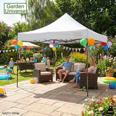 Garden Universe 3m x 3m Pop-Up Gazebo Weight 26kg Heavy Duty White ...