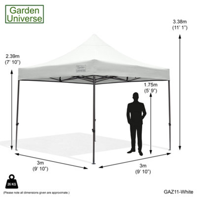 Garden Universe 3m x 3m Pop-Up Gazebo Weight 26kg Heavy Duty White ...