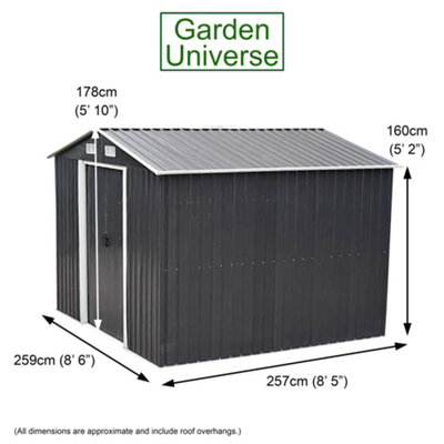 Garden Universe Metal Garden Shed, Storage Shed 8' x 8' Apex Roof ...