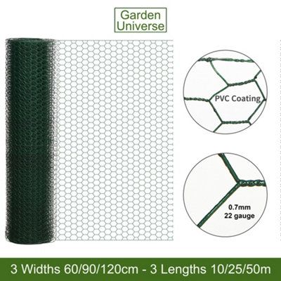 Garden Universe PVC Coated Chicken Wire Fencing 25mm Hole (1") H 60cm x ...