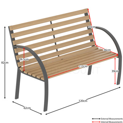 Garden Vida 2 Seater 120cm Wide Slatted Traditional Garden Outdoor Bench