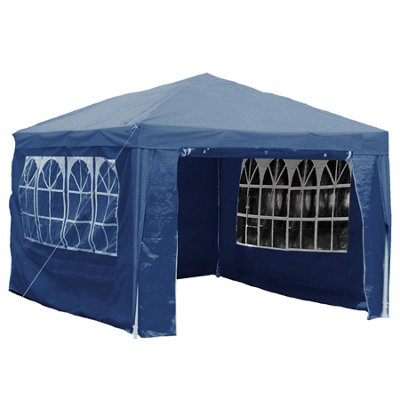 Garden Vida Blue Gazebo With Sides (H)2.5m (W)3m (D)4m Garden Outdoor ...