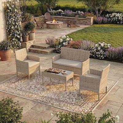 Garden Vida Kendal 4 Piece Rattan Seating Set Natural Outdoor Patio ...