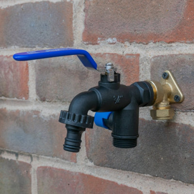 Garden Watering 1/2" bsp Outdoor Double Outlet PVC Lever tap with Brass ...