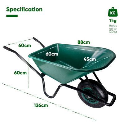 Garden WHEELBARROW 130kg / 110Ltr Toughened Plastic Tray Ideal Heavy Duty Green Gardeners Equine ...