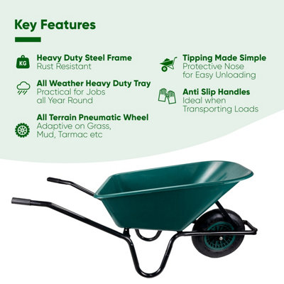 Garden WHEELBARROW 130kg / 110Ltr Toughened Plastic Tray Ideal Heavy ...