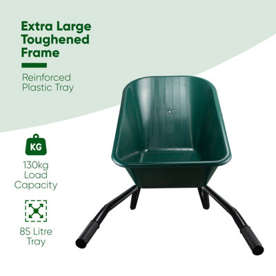Garden WHEELBARROW 130kg / 110Ltr Toughened Plastic Tray Ideal Heavy ...