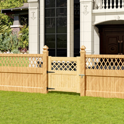 Garden Wood Gate Rhombus Gate with Latch and Hardware Kit 90 cm x 90 cm