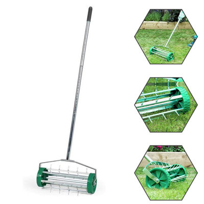 Gardening Lawn Aerator Grass Roller With 3 Level Adjustable Telescopic ...