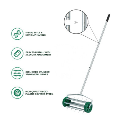 Gardening Lawn Aerator Grass Roller With 3 Level Adjustable Telescopic ...