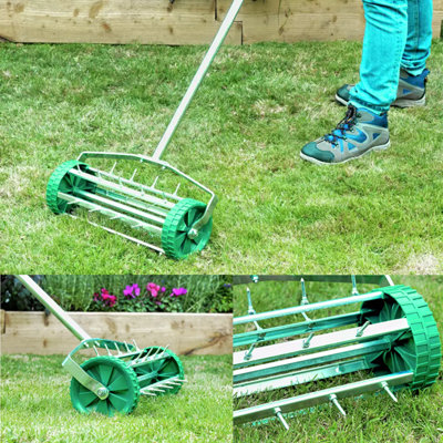 Gardening Lawn Aerator Grass Roller With 3 Level Adjustable Telescopic ...