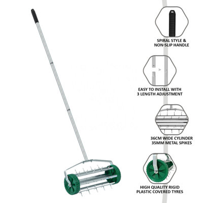 Gardening Lawn Aerator Grass Roller With 3 Level Adjustable Telescopic ...