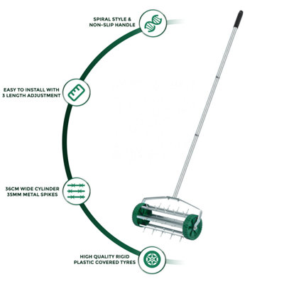 Gardening Lawn Aerator Grass Roller With 3 Level Adjustable Telescopic ...