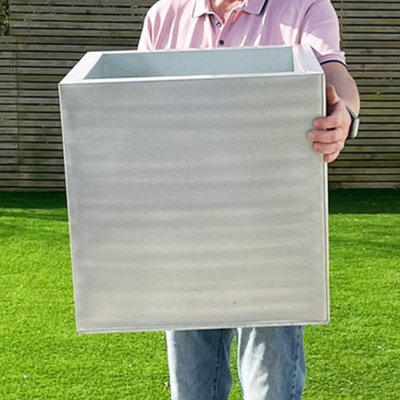 Gardening Naturally 50cm Aluzinc Cube Patio Planter Silver